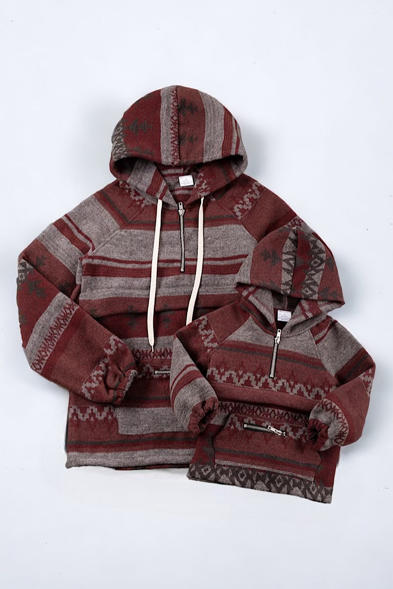 Mom maroon & gray Aztec pullover with hoodie. TPW65113014-sol – KIDSCHARMONLINE.COM