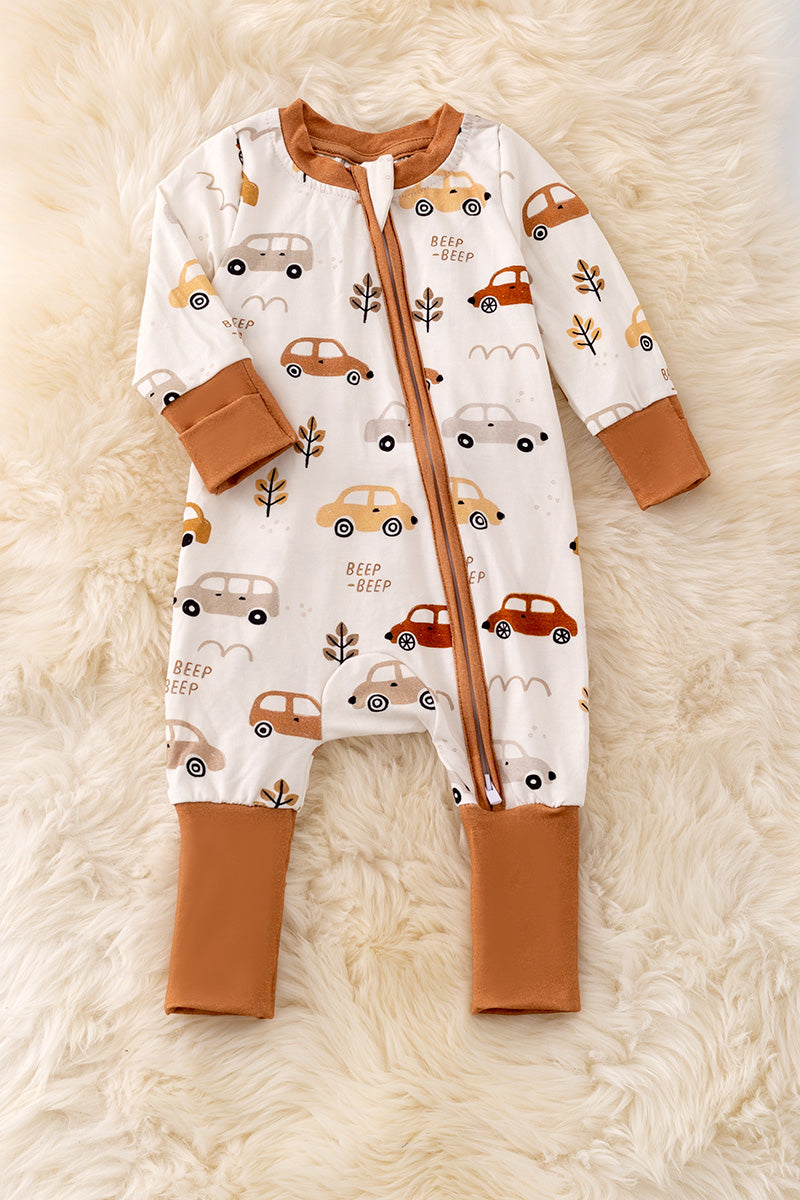 🎍Bamboo made beep-car printed onesie foot closure. RPB50071 ...