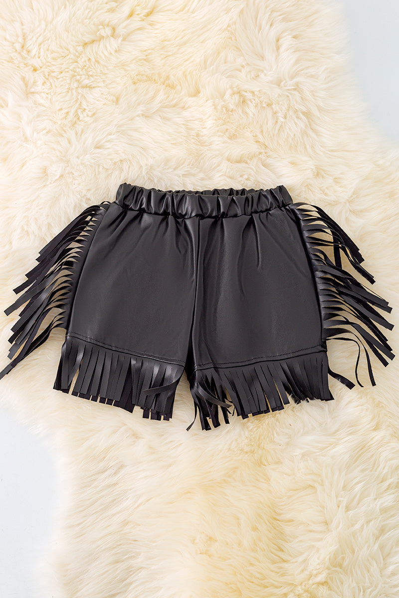 Pleather shorts with fringe. PNG40196 JEAN – KIDSCHARMONLINE.COM