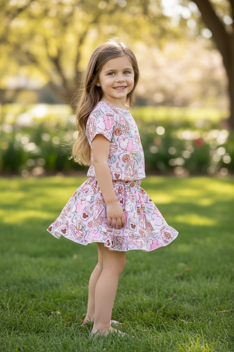 Multi-printed character girls top and skort. OFG60406 AMY ...