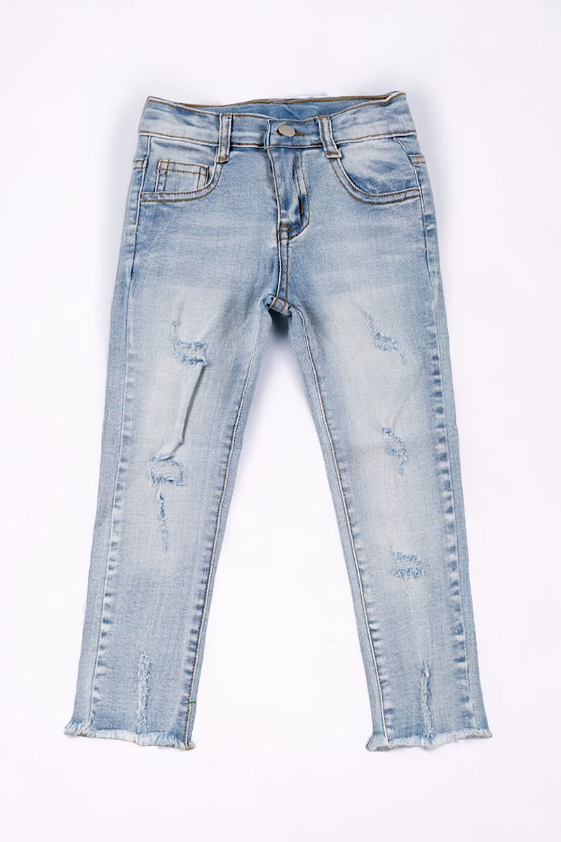 Super stretchy light blue skinny jeans w/distressed hem. PNG25153020-W ...