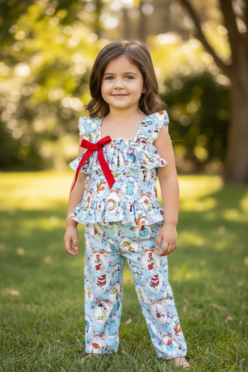 Lt. Blue Dr. S character printed girls 2 piece set. OFG53495 SOL ...