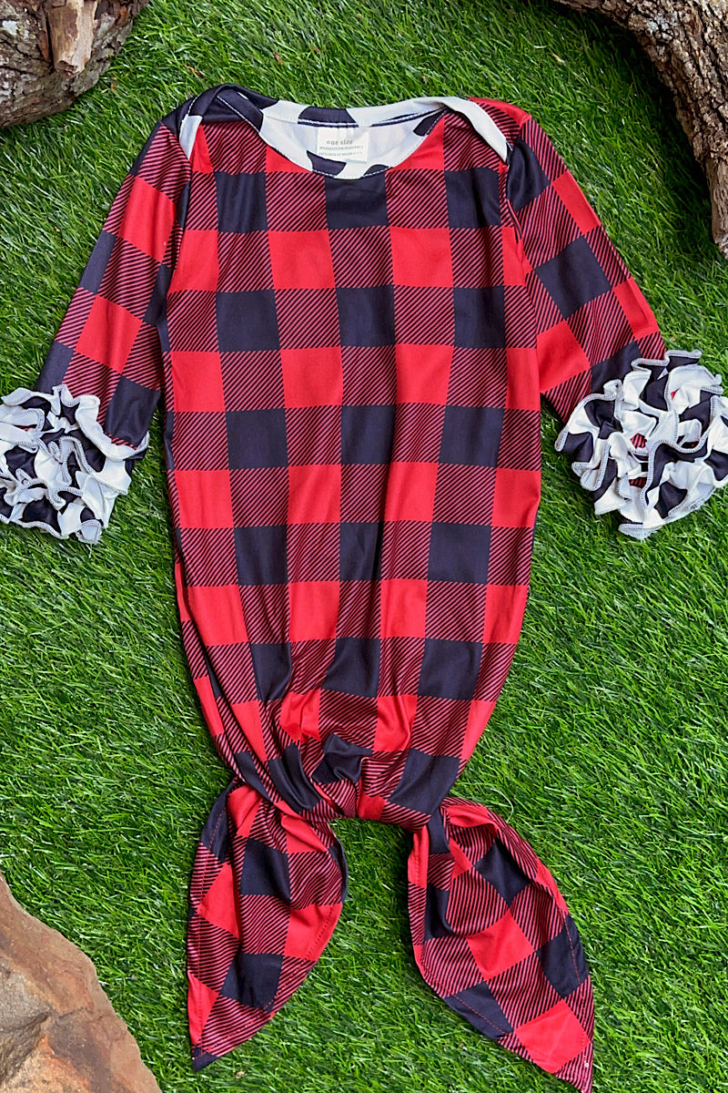 PLAID & COW PRINTED BABY GOWN WITH COW SPOT PRINTED RUFFLE SLEEVE. PJG ...